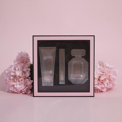China Pink Luxury Perfume Box Packaging 2 Layer Drawer Makeup Gift Packaging Box With Window for sale