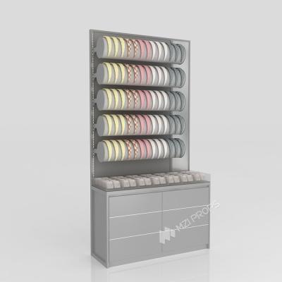 GDR08-SP02 Cosmetic Display Shelf with Gray Velvet Headband Cylinders and