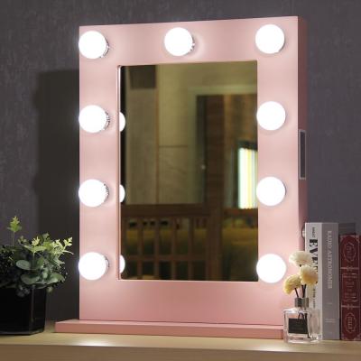 Modern Luxury Table Top Framed Small Mirror with Smart Dimming LED Makeup Pink