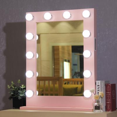 Custom Desktop LED Lighted Round Vanity Black Table Mirror for Hollywood Style
