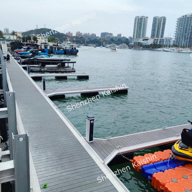 Aluminum floating dock installation in marine environment