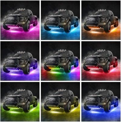 China 4Pcs Car Underglow Strip Lights 12V RGBIC Multi Color DIY Sound Active Function Music Mode with APP Control and Remote for sale