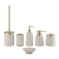 Quality Cream Ceramic Bath Accessories Sets 6pcs Shower Dispenser With Gold Parts for sale