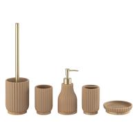 Quality Khaki Vertical Stripes Ceramic Bathroom Accessories Set Gold Parts Foaming Soap Dispenser Ceramic for sale