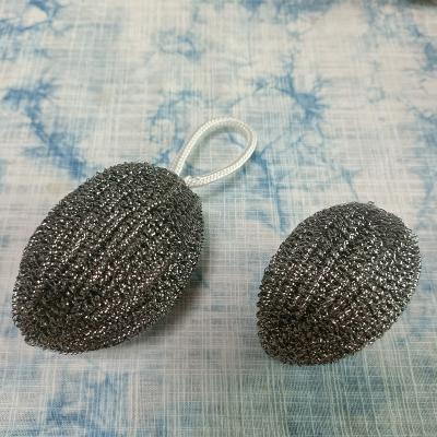 China Durable Stainless Steel Wire Sponge Scrubber Super Power Clean Stainless Steel Mesh Cleaning Ball Iron Scourer Hanging Lanyard for sale