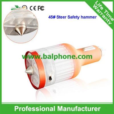 China 2.1A New 4 in 1 Car charger Colourful USB charging with safety hammer LED light caution light for sale