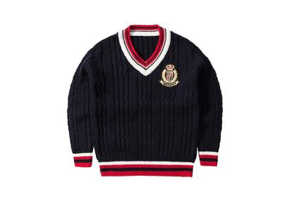 China V - van de Katoenen van de de Kledingssweater van de hals de Dikke Kabel Gebreide School Sweater Jonge geitjestrui Te koop