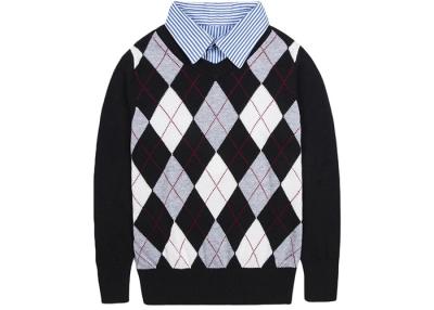 China De Britse de Sweaters Katoenen van de Studenten Lange Sleeved School Eenvormige Controle van Intarsia Te koop
