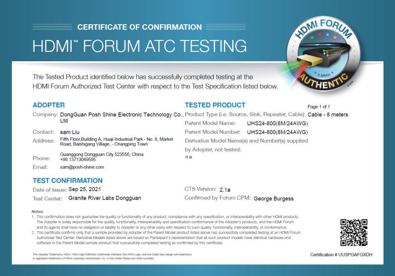 HDMI ATC - DongGuan Posh Shine Electronic Technology Co., Ltd