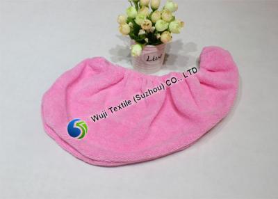 China Cor sólida 100% do turbante do cabelo de toalha do poliéster do rosa com elástico à venda