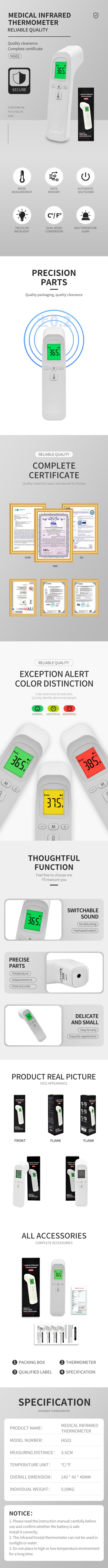 WELLFAR HG02 Infrared Thermometer showing LCD display and measurement button