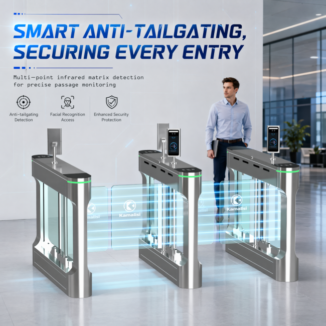 Luxury Optical Swing Barrier Gate product image showing elegant design and tempered glass barriers