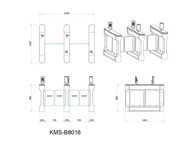 Kemaisi Swing Gate Turnstile showing QR code recognition and access control features