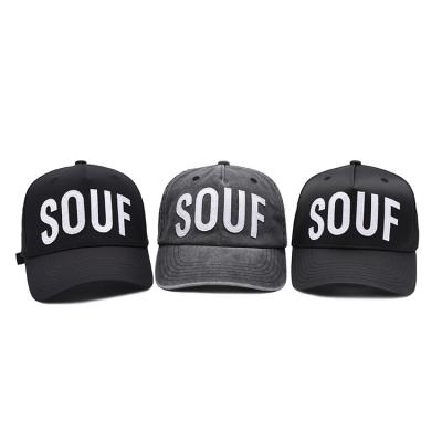 중국 맞춤형 로고 디자인을 위한 커브 피크 아플리케 패치가 있는 구조화된 야구 모자 5 패널 야구 모자 판매용