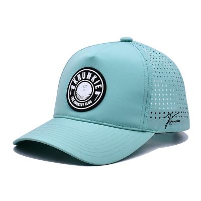 China PVC Patch Logo 5 Panel Trucker Cap Custom Fabric Flat Bill Shape for sale