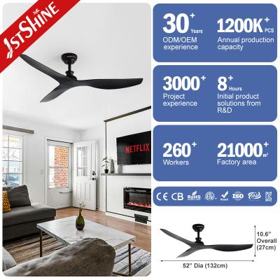 China Ventilador de tecto de plástico preto de 52 polegadas baixo ruído com controle remoto inteligente de 6 velocidades à venda