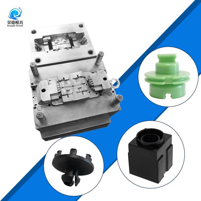 Close-up view of injection mould components