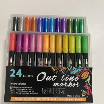 12-Color Outline Double Line Permanent Ink Marker Pens for Erasable Writing