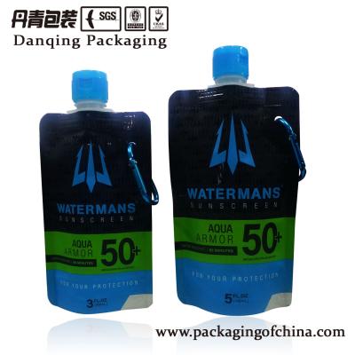 China Doypack, hohe Qualität herausgespritzte Tasche mit Carabiner, stehen oben Beutel mit Tülle, herausgespritzte Tasche des Kunststoffgehäuses zu verkaufen