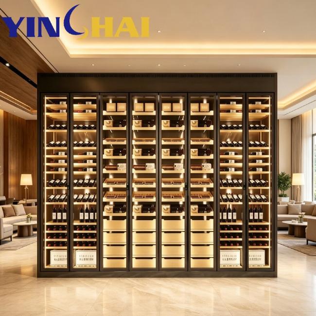 Customizable Thermostatic Wine Cabinet with Oak Racks & APP Smart Control 0