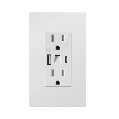 China Plastic USB Power Outlets 15A 125V Power Outlet With Night Light for sale