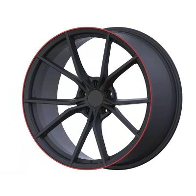 China Ruedas de aluminio forjadas en color negro brillante y labio de línea roja para automóviles de 18 a 24 pulgadas en venta