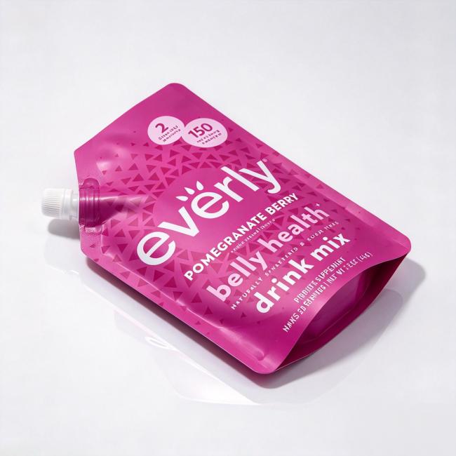 branded magenta spout pouch, flexible stand‑up packaging for powder drink mix health supplement