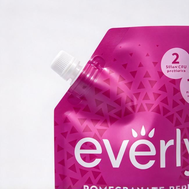 Close‑up detail of spout nozzle on custom printed flexible drink‑mix supplement spout pouch