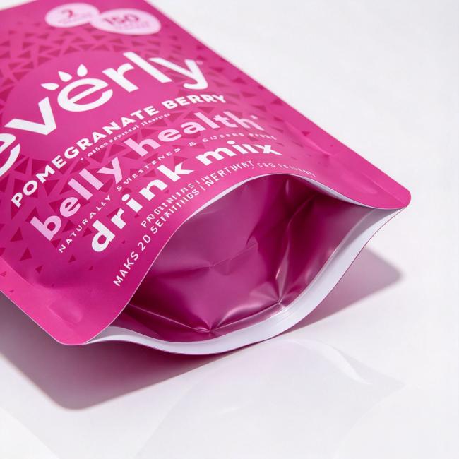 close‑up showing inner barrier film layer of custom spout pouch for health food powder packaging