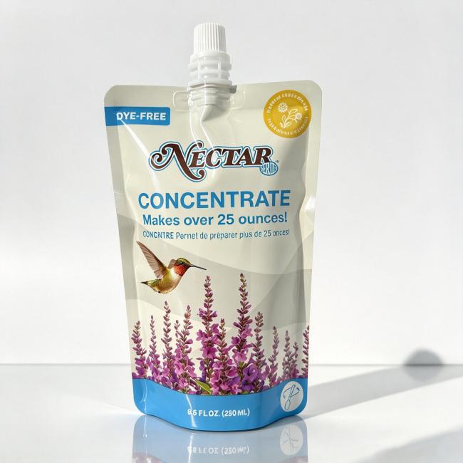 250ml dye‑free hummingbird nectar concentrate spout stand‑up pouch, custom printed flexible liquid bird food packaging bag