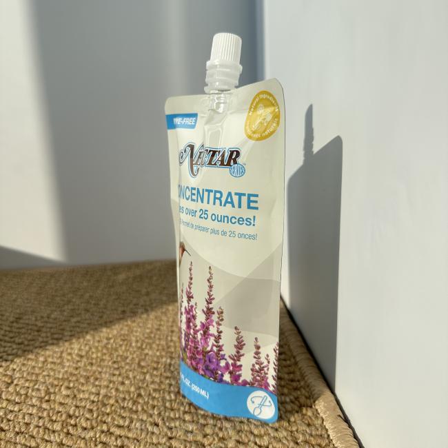 custom printed hummingbird nectar concentrate 250ml spout stand‑up pouch, bird food liquid packaging