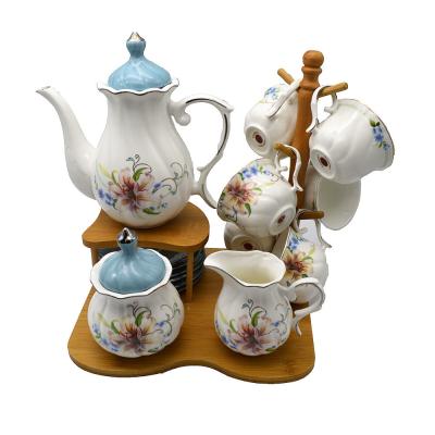 China Charming Floral Theme Chinese Porcelain Tea Set in White Color Perfect for Wedding Gifts 23*22/15*10/6.5*14.5/11*12.5cm for sale