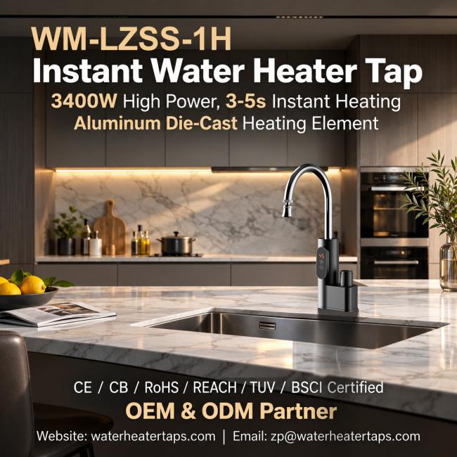 IPX4 Waterproof Instant Water Heater Tap product image showing design and features