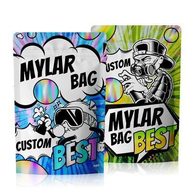 China Hot Sell Good Quality Holographic Custom Mylar Bag Smell Proof Plastic Packaging Laminated Custom Printed Mylar Bags for sale