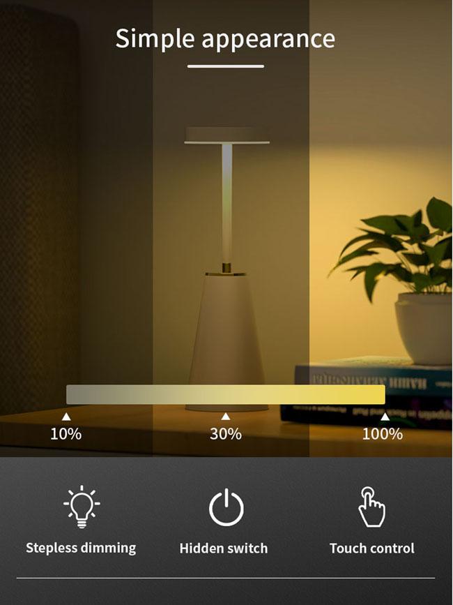 Close-up of LED table lamp showing Type-C charging port