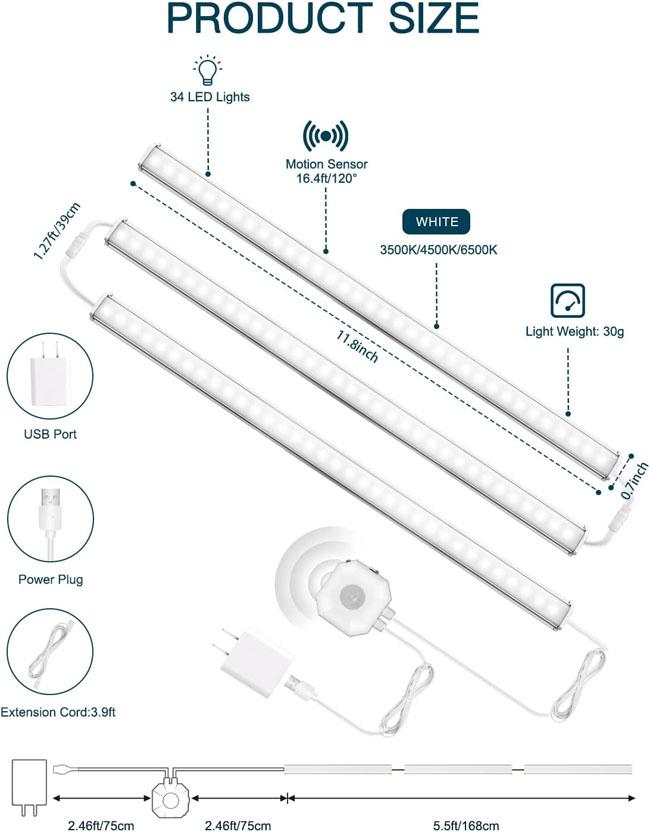 3500K 4500K 6500K LED Motion Sensor Night Light Indoor 5V USB
