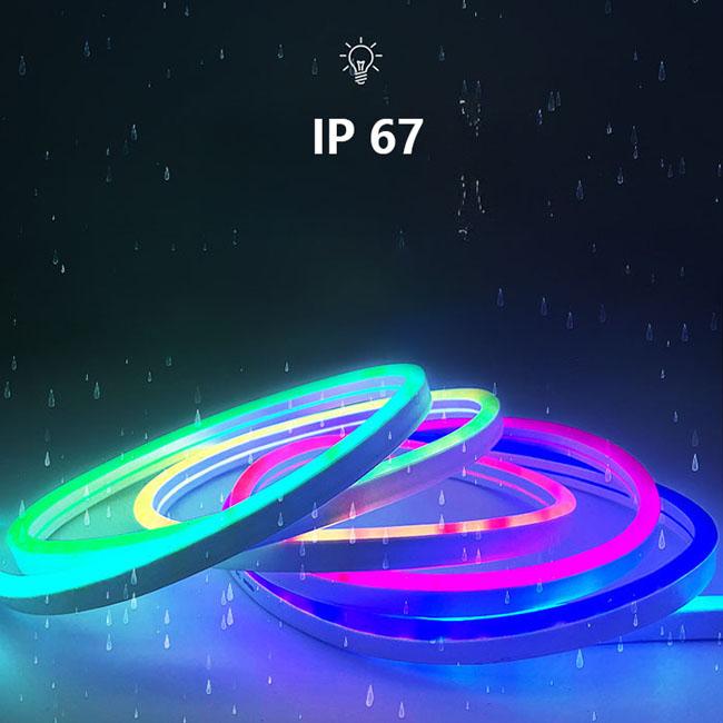 Close-up view of cuttable LED Neon Flex Strip with silicone coating