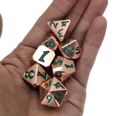 Cina Wear Resistant Custom Metal Dice Polyhedral Seven Dice RPG Copper material Green in vendita