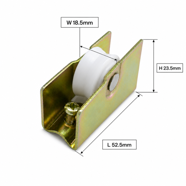 Adjustable sliding door roller mechanism detail view