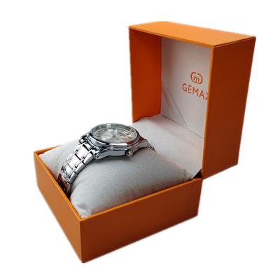 Cina Colore arancio lucido Logo With Foam Pillow su ordinazione del contenitore di orologio di carta da stampa in vendita