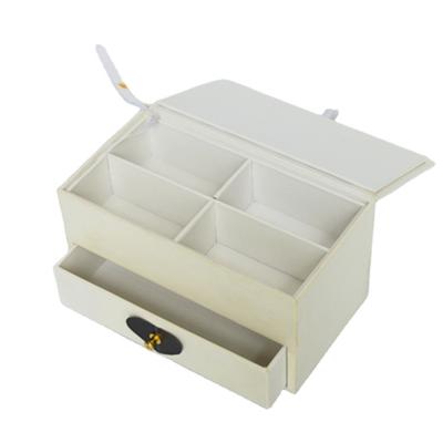 Китай Организатор ящика браслета ожерелья MDF белой шкатулки для драгоценностей 2 ящиков деревянный покрытый продается