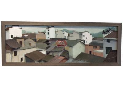 Cina Riproduzione dipinta a mano della pittura a olio di paesaggio urbano moderno, 20x55inch in vendita