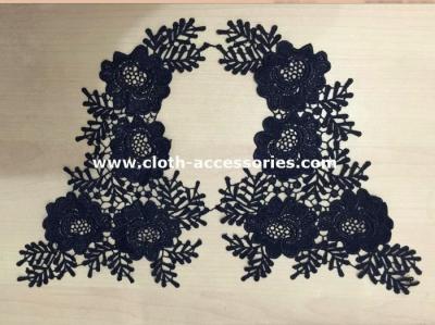 Cina Grande poliestere 100% del pizzo all'uncinetto di applique nero floreale del collare per tricottare usura in vendita
