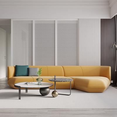 China De L-vormige Woonkamer Sofa Birch Legs Yellow van het technologieleer Te koop