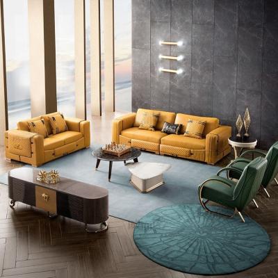 China Tufted Ontwerp Italiaanse Woonkamer 277*98cm Gele Leerbank Te koop
