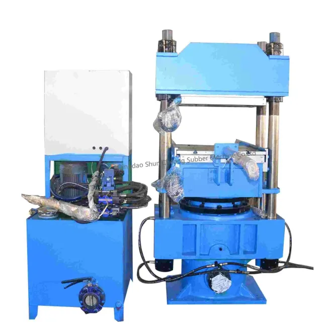 Side view of plate vulcanizing machine with detailed component labeling