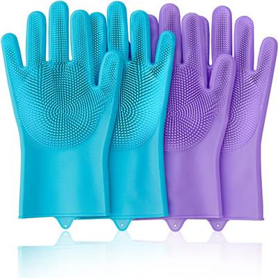 Cina Purple And Blue Dishwashing Reusable Silicone Gloves For Cleaning in vendita