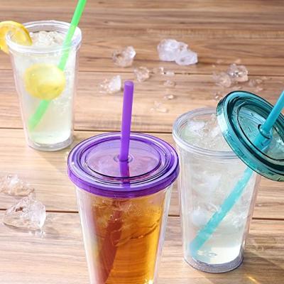 Cina Tazza bevente di plastica doppia trasparente della bevanda delle chiavette 450ML con Straw And Lid in vendita