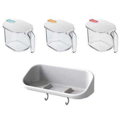 Cina i chiari barattoli di plastica dei contenitori di stoccaggio della spezia di 3pcs 4 Oz ammassano con la copertura ed il cucchiaio in vendita