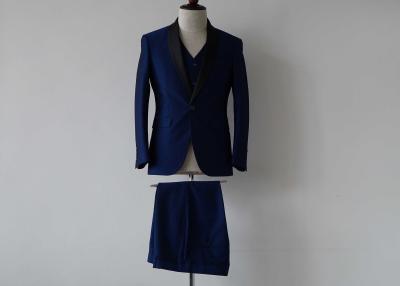 Cina Il vestito blu degli uomini adatti del Regular, risvolto nero dello scialle del raso degli smoking esili di promenade per lo sposo in vendita